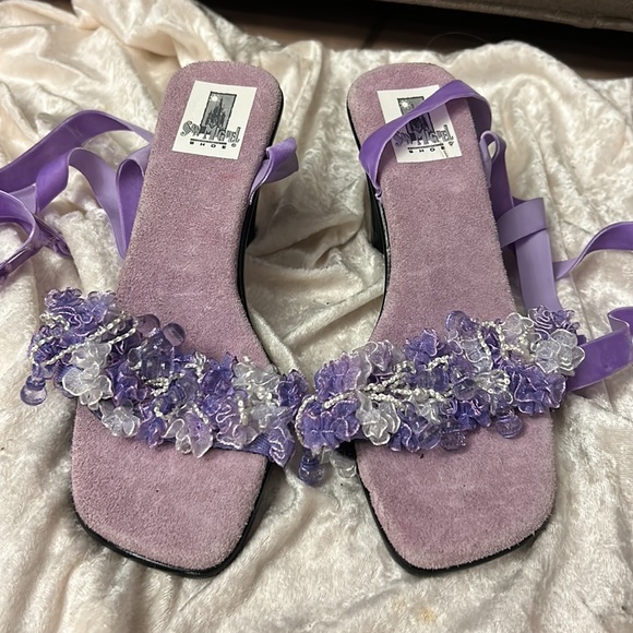 San Miguel Shoe | Shoes | San Miguel Purple Sandals Heels With Ribbons ...